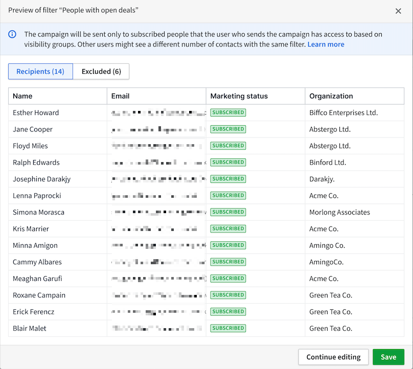 Campaigns: marketing contacts - Knowledge Base | Pipedrive